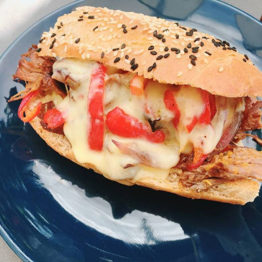 Smoked Philly Goat Sandwich - Cylon Rolling Acres